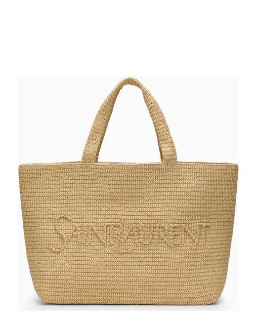 Saint Laurent Raffia Tote Bag With Logo in Natural | Lyst