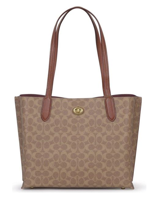 COACH Coated Canvas Signature Willow Tote in Brown | Lyst