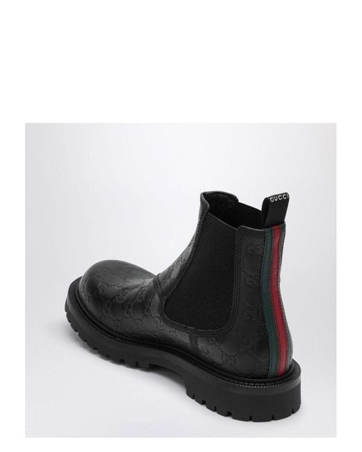 Gucci Leather Ankle Boot With Web Detail in Black for Men | Lyst