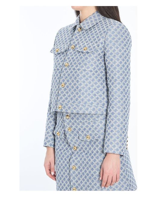 Celine Triomphe Cropped Jacket in Blue | Lyst UK