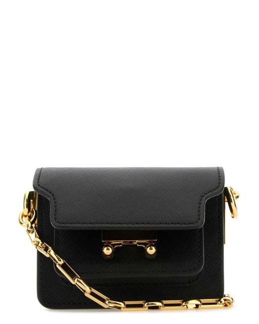 Marni Leather Micro Trunk E/W Crossbody Bag in Black | Lyst