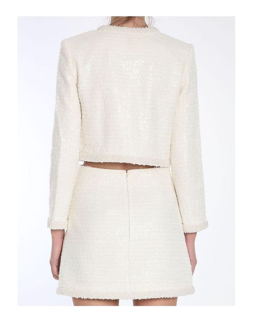 Self-Portrait Pearl Trim Jacket in White | Lyst