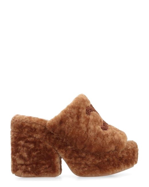Celine Shearling Mules in Brown | Lyst