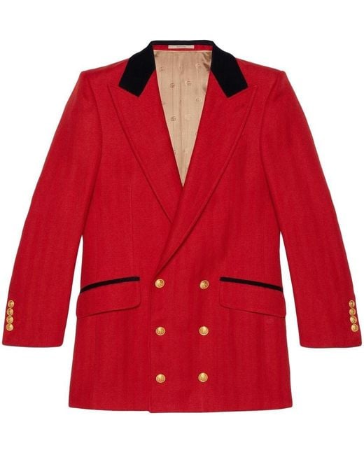 Gucci Fo Jacket Wool Linen On Tone Herringbone in Red for Men | Lyst