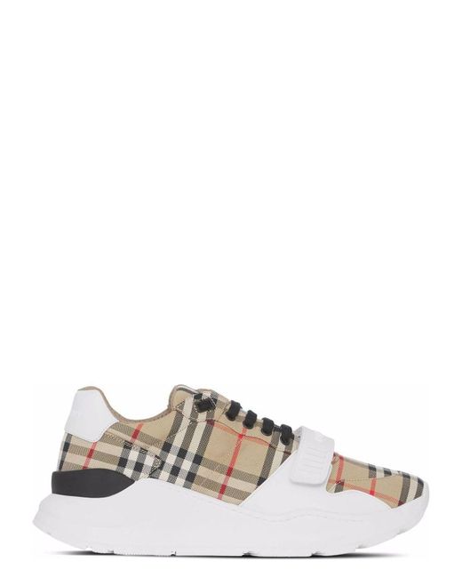 Burberry New Regis Sneaker With Beig Checks in White | Lyst UK