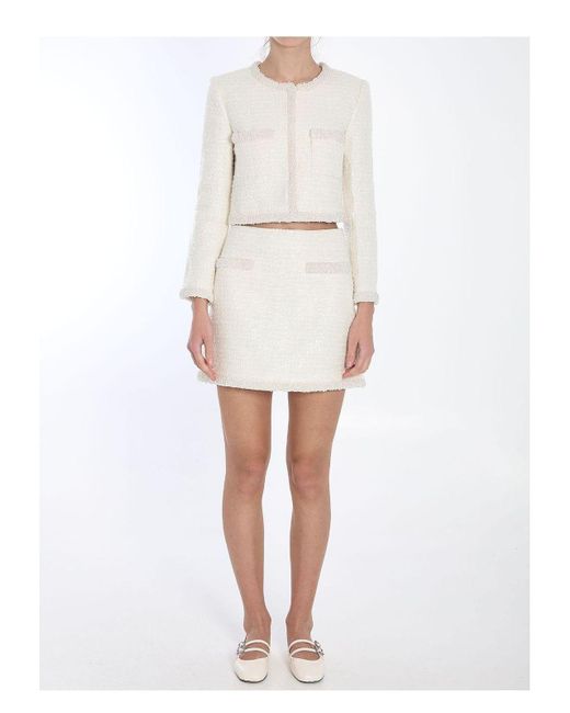 Self-Portrait Pearl Trim Jacket in White | Lyst