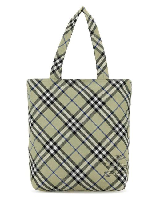 Burberry Embroidered Canvas Check Shopping Bag in Grey | Lyst UK