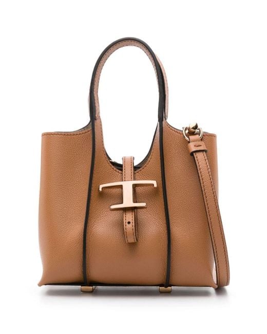 Tod's Timeless Mini T Bag in Brown | Lyst