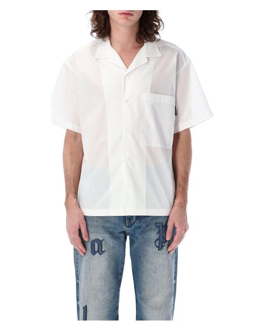 Palm Angels Curved Logo Bowling Shirt in White for Men | Lyst