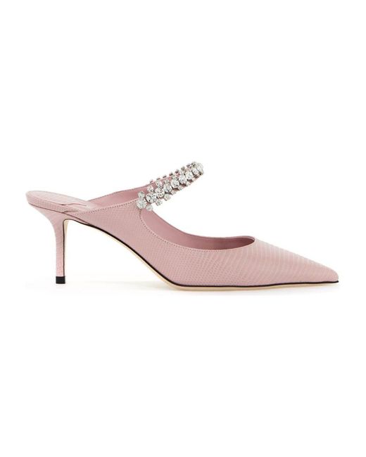 Jimmy Choo Lizard-Embossed Leather Bing 65 Mules in Pink | Lyst