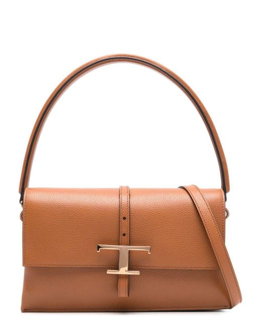 Tod's Leather T Timeless Mini Flap Bag in Brown | Lyst