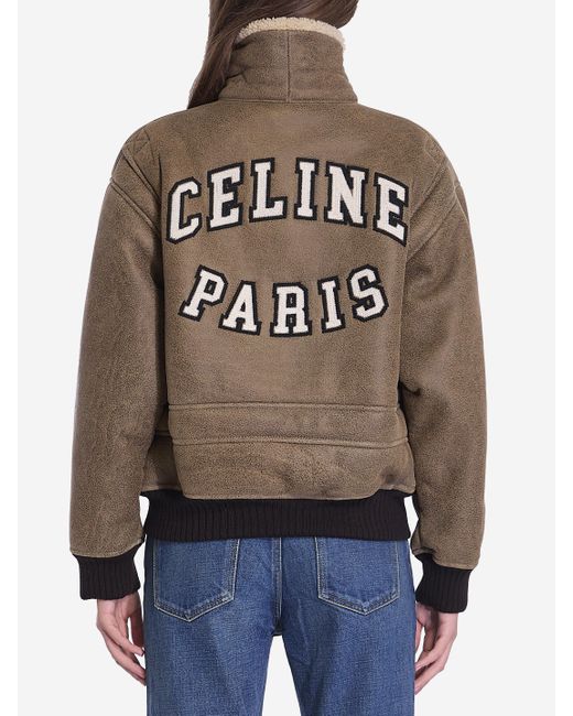 Celine Aviator Jacket With Shearling Lining in Yellow | Lyst