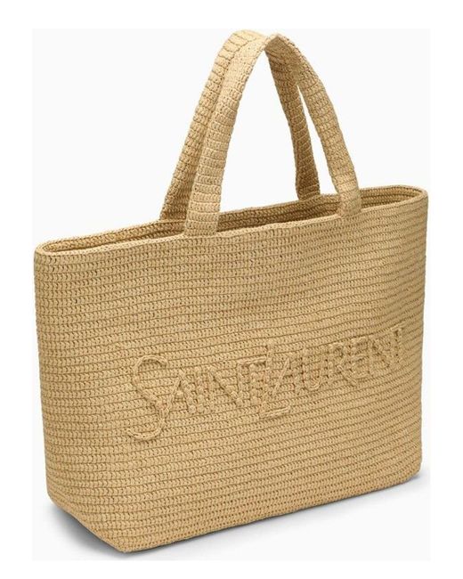 Saint Laurent Raffia Tote Bag With Logo in Natural | Lyst