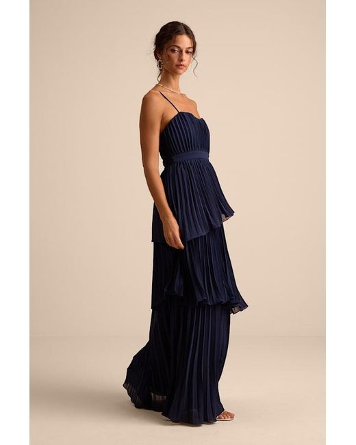 Lulus Jehona Pleated Tiered Maxi Dress in Blue | Lyst