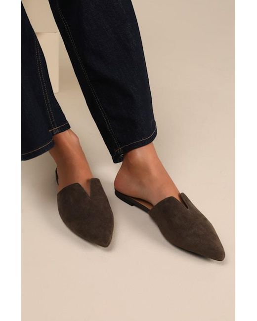 Lulus Jaelyn Suede Pointed-Toe Slides in Natural | Lyst UK