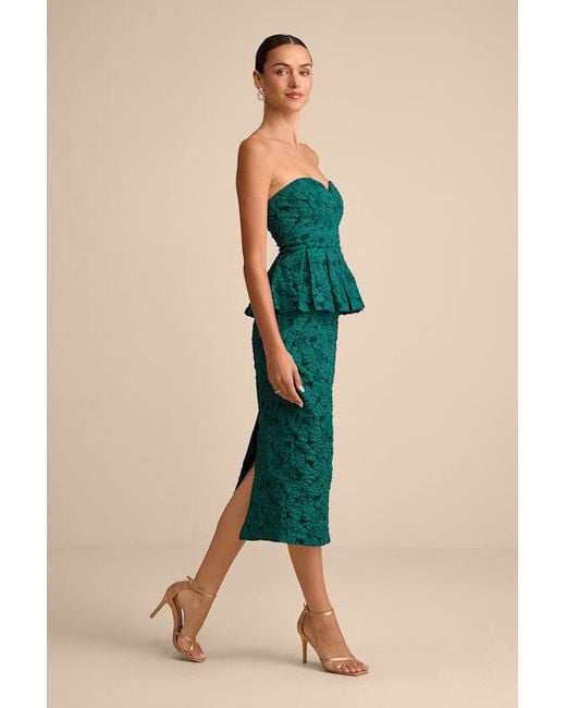 Lulus Frederica Floral Jacquard Peplum Midi Dress in Green | Lyst