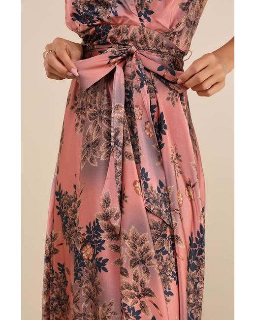 Lulus Gorgeous Passion Floral Satin Backless Halter Maxi Dress in Pink ...