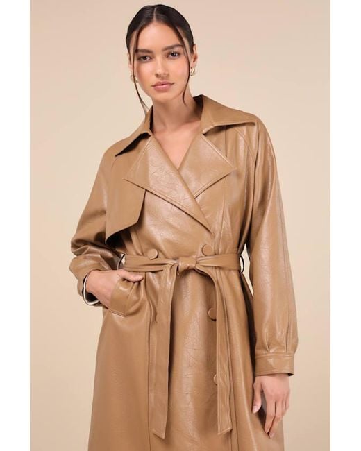 Lulus Seasonally Posh Vegan Leather Trench Coat in Black | Lyst