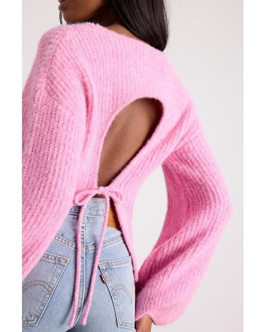 Lulus Direna Fuzzy Tie-Back Long Sleeve Sweater in Pink | Lyst