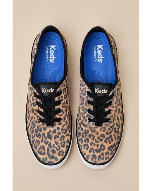 Keds Champion Tan And Leopard Suede Leather Sneakers in Natural | Lyst UK