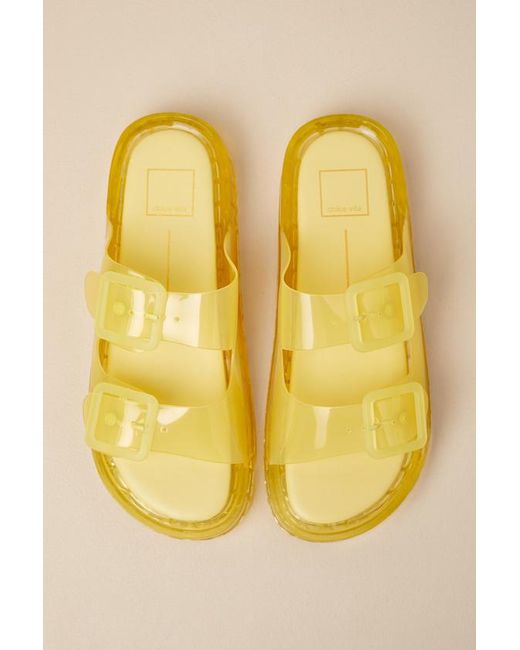 Dolce Vita Julio Lemon Vinyl Buckle Slide Sandals in Yellow | Lyst