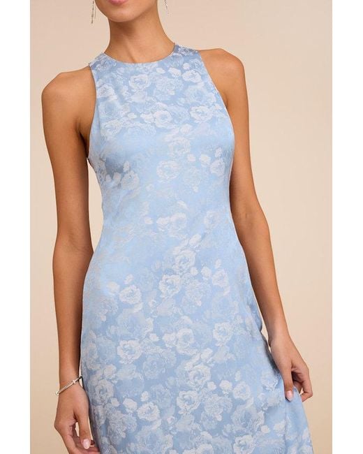 Lulus Lamila Floral Satin Column Maxi Dress in Blue | Lyst