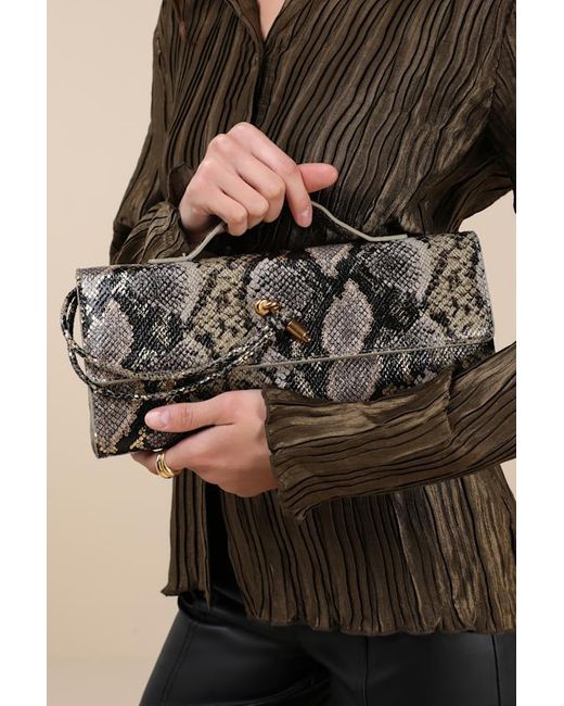 Lulus Magella Snake Print Clutch in Black | Lyst