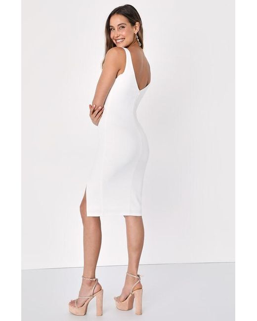 Lulus Iconic Moment Bodycon Midi Dress in White | Lyst