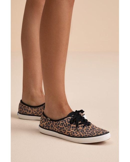 Keds Champion Tan And Leopard Suede Leather Sneakers in Natural | Lyst UK