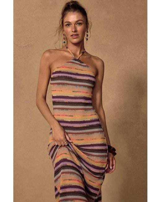 Lulus Molly Multi Crochet Halter Maxi Swim Cover-Up in Brown | Lyst
