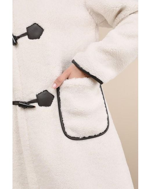 NVLT Berber Cream Shearling Collared Toggle Coat in Natural | Lyst