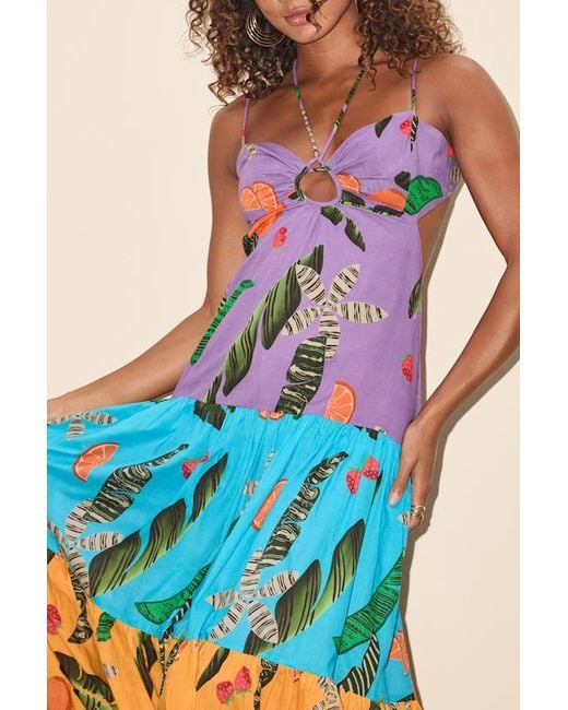 Lulus Helia Multi Tropical Print Cutout Maxi Dress in Blue | Lyst