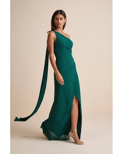 Lulus Adeline Emerald One-Shoulder Scarf Maxi Dress in Green | Lyst