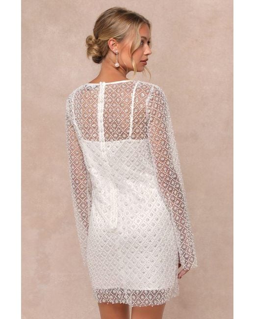 Lulus Glowing Charisma Sequin Pearl Mesh Long Sleeve Mini Dress in ...