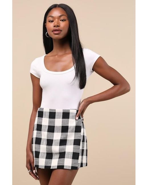 Lulus Tillie Gingham High-Rise Skirt in Natural | Lyst