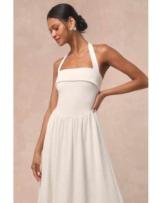 Lulus Telia Halter Basque Waist Maxi Dress in Natural | Lyst