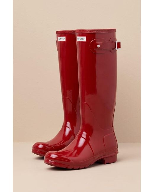 HUNTER Original Tall Military Glossy Rain Boots in Red | Lyst