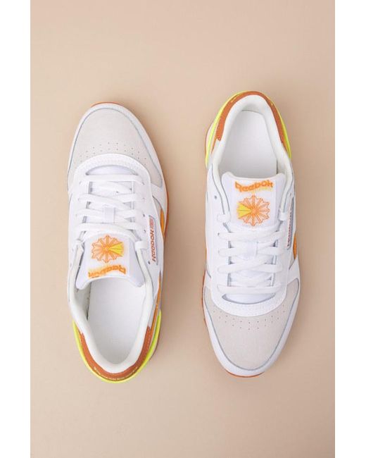 Reebok Classic Leather And Amber Suede Sneakers in White | Lyst
