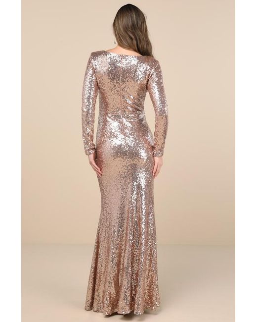 Lulus Capture The Moon Long Sleeve Sequin Maxi Dress in Natural | Lyst