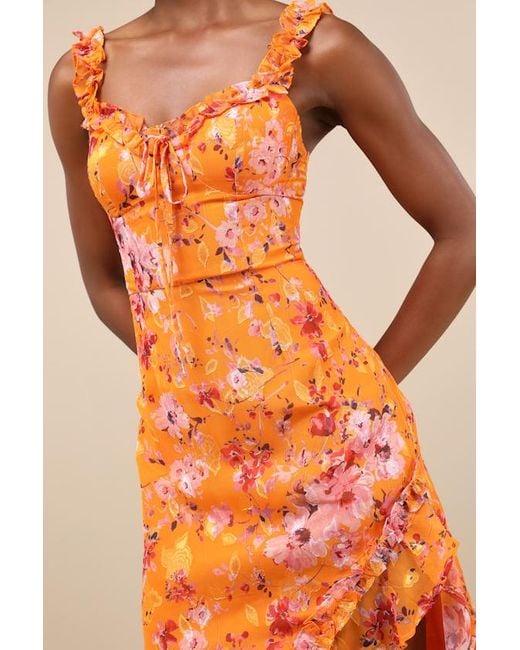 Lulus Lovable Spirit Floral Burnout Ruffled High-Low Maxi Dress in ...