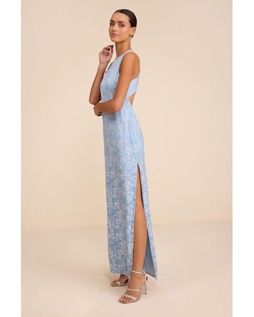Lulus Lamila Floral Satin Column Maxi Dress in Blue | Lyst