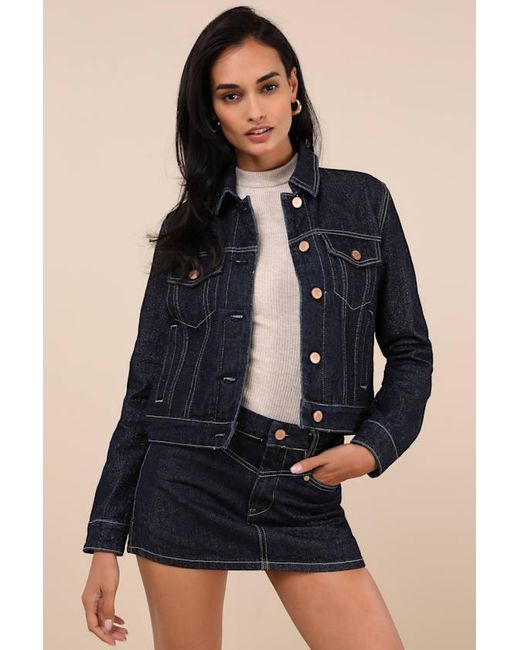 Blank NYC Over The Moon Dark Wash Cropped Denim Jacket in Blue | Lyst