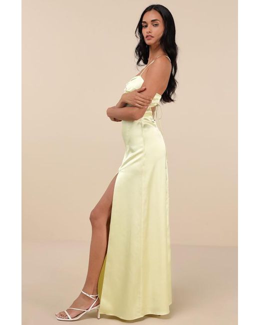 Lulus Stunning Example Satin Backless Maxi Dress in Natural | Lyst