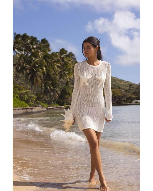 Lulus Arizbeth Crochet Starfish Long Sleeve Swim Cover-Up in Natural | Lyst