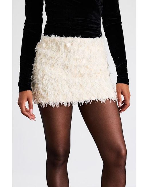 Lulus Rowely Feather Sequin Low-Rise Mini Skirt in Black | Lyst