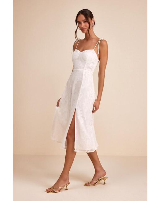 Lulus Loveliest Looks Floral Jacquard Tie-Strap Midi Dress in Natural ...