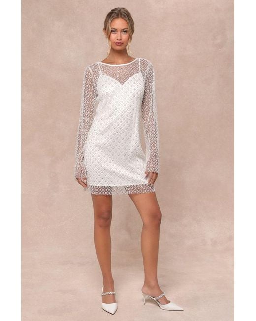 Lulus Glowing Charisma Sequin Pearl Mesh Long Sleeve Mini Dress in ...