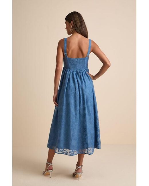 Lulus Colwyn Basque Waist Bustier Midi Skirt in Blue | Lyst