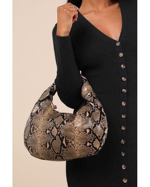 Lulus Laisha Snake Print Knotted Shoulder Bag in Brown | Lyst