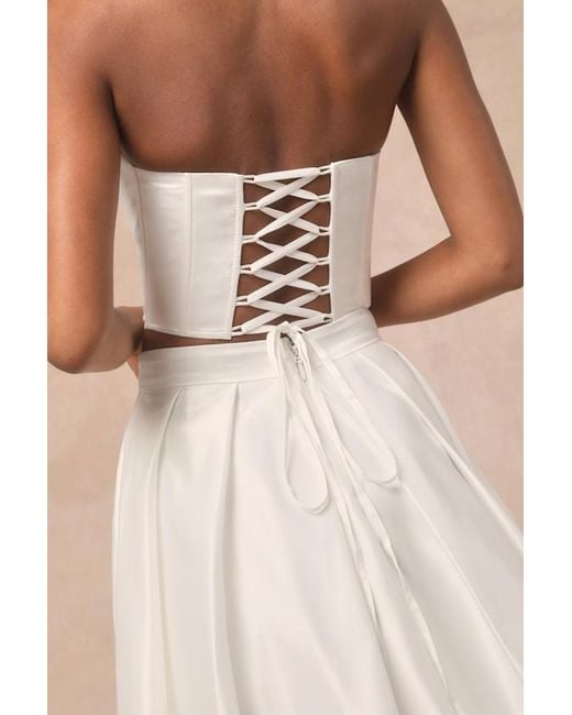 Lulus Angelica Satin Strapless Three-Piece Maxi Dress in White | Lyst
